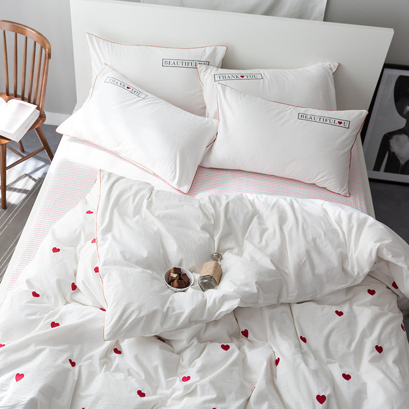 Red Hearts Embroidered Kids Girls Bedding Set - Just Kidding Store